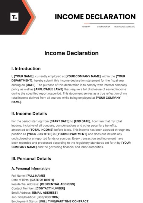 Free Income Declaration Template To Edit Online