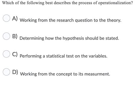 Solved Which Of The Following Best Describes The Process Of