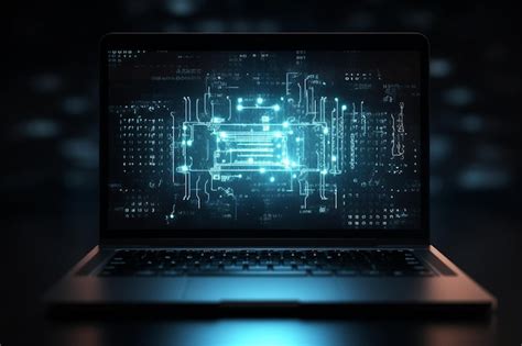 laptop with binary code screen premium ai generated image