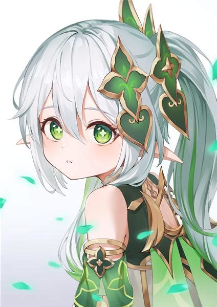 نقاشی انیمه دختر الف زیبا با موها چشمها و لباس سبز 1663702