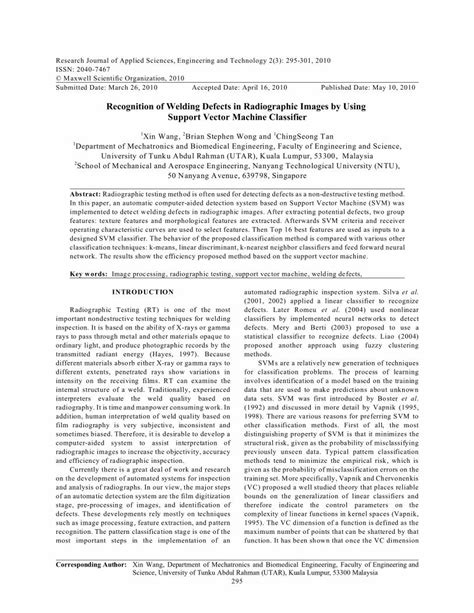 Pdf Recognition Of Welding Defects In Radiographic Images · Pdf Filerecognition Of Welding