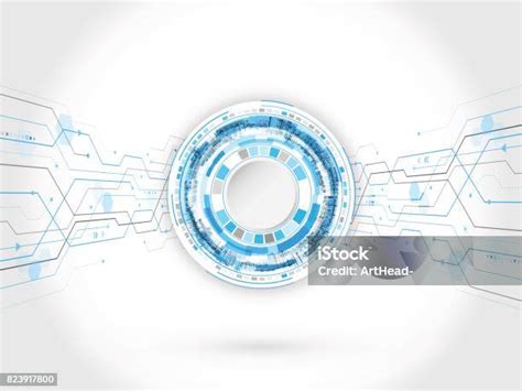 추상 회로 기술 개념입니다 미래의 원 요소 배경입니다 회색 바탕에 첨단 컴퓨터 기술입니다 0명에 대한 스톡 벡터 아트 및 기타