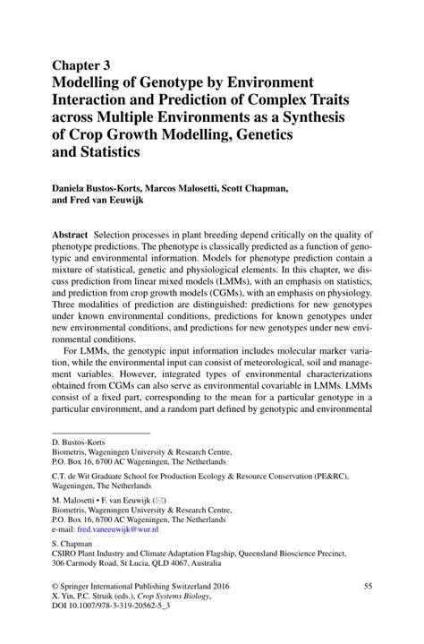 Pdf Predicting Responses In Multiple Environments Issues In Relation To Genotype ×