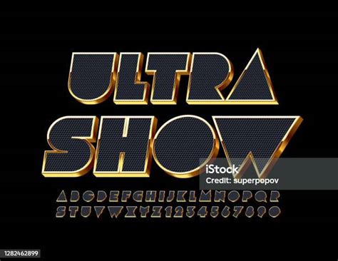 벡터 럭셔리 포스터 울트라 쇼 블랙 과 골드 3d 알파벳 문자 와 숫자 Fashion Show에 대한 스톡 벡터 아트 및 기타