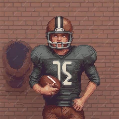 Pixel Art Of A Football Player In Action Holding The Ball With