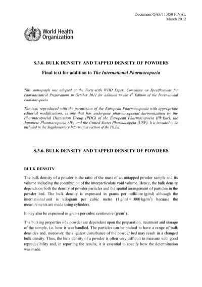 S 3 6 Bulk Density And Tapped Density Of Powders Final