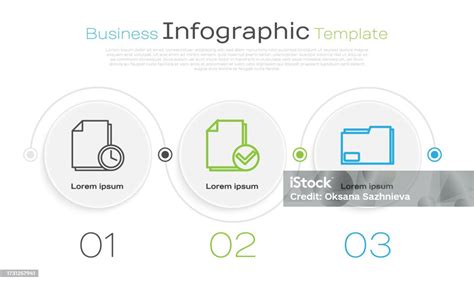 시계가 있는 선 문서 문서 확인 표시 문서 폴더를 설정합니다 비즈니스 인포그래픽 템플릿입니다 벡터 개념에 대한 스톡 벡터 아트