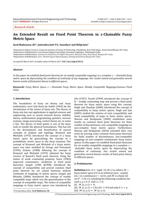 Pdf An Extended Result On Fixed Point Theorem In ε Chainable Fuzzy