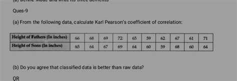 Ques A From The Following Data Calculate Karl Pearson S Coefficient
