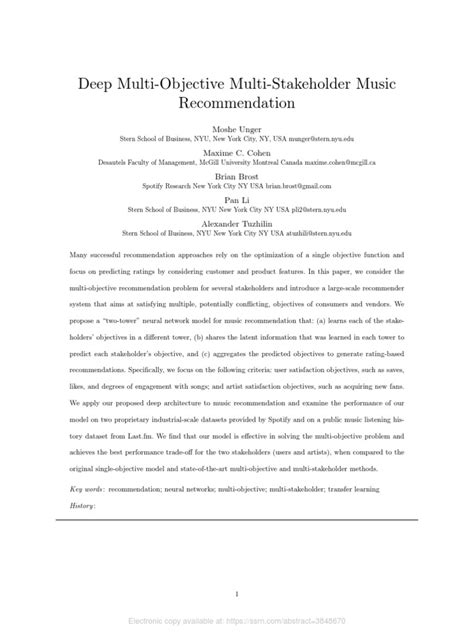 Deep Multi Objective Multi Stakeholder Music Recommendation Pdf Accuracy And Precision
