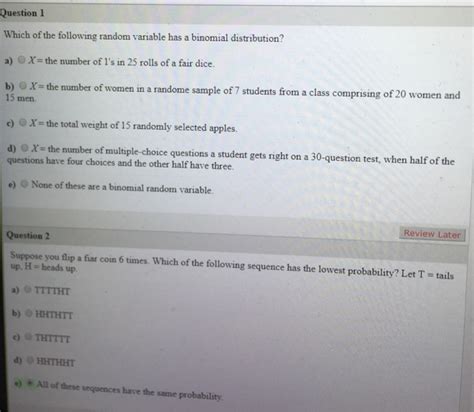 Solved Question 1 Which Of The Following Random Variable Has Chegg Com