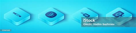 아이소메트릭 쇼크 업소버 기어 시프터 체크 엔진 및 자동차 키를 원격 아이콘으로 설정합니다 벡터 3차원 형태에 대한 스톡 벡터 아트 및 기타 이미지 Istock