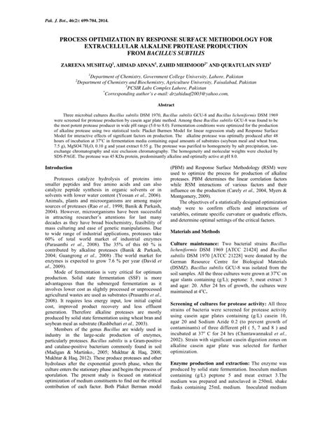 Pdf Process Optimization By Response Surface Methodology For Extracellular Alkaline Protease