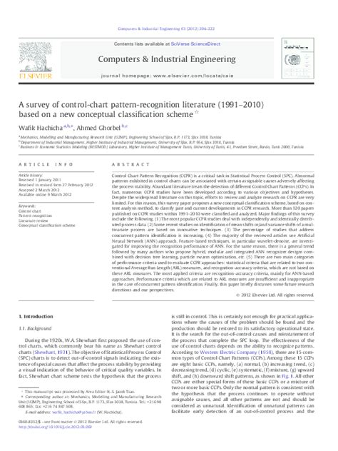 Pdf A Survey Of Control Chart Pattern Recognition Literature 1991 2010 Based On A New