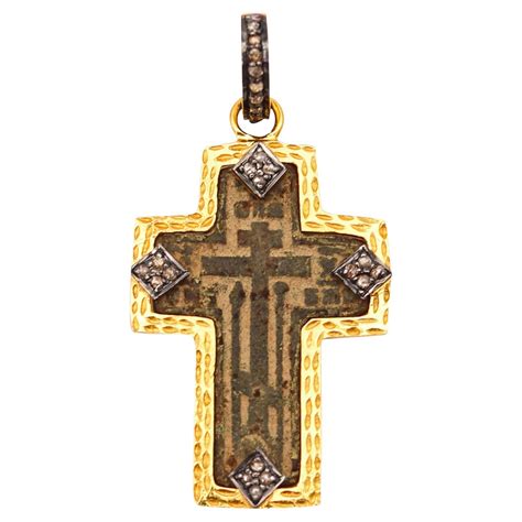 Byzantine 1780 Orthodox Cross In Copper 18kt Vermeil Sterling With
