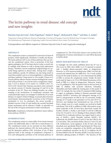 Pdf The Lectin Pathway In Renal Disease Old Concept And New Insights