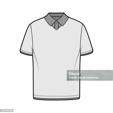 더블 티셔츠 테크니컬 패션 일러스트와 반소매 튜닉 길이 헨리 넥 오버사이즈 플랫 니트 칼라 0명에 대한 스톡 벡터 아트 및 기타