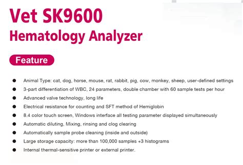 Full Automated Veterinary Blood Cell Analyzer Touch Screen Blood