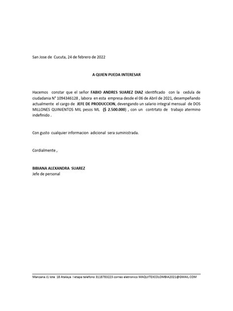 Certificacion Laboral Pdf