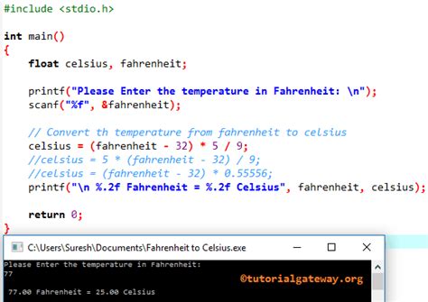 C Program To Convert Fahrenheit To Celsius