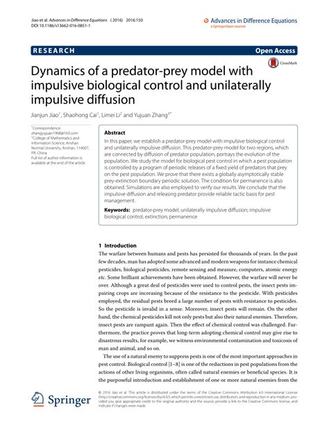Pdf Dynamics Of A Predator Prey Model With Impulsive Biological