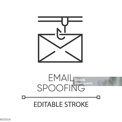 이메일 스푸핑 선형 아이콘 불법 적인 사업 위조 보낸 자 스팸 가짜 이메일 헤더 메일 피싱 가는 선 그림입니다 등고선 기호입니다 벡터 절연 윤곽선 도면 편집 가능한 스트로크
