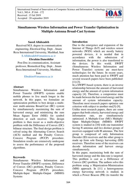 Pdf Simultaneous Wireless Information And Power Transfer Optimization In Multiple Antenna