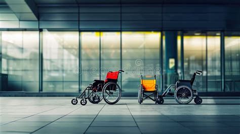 Colorful Wheelchairs Arranged In Modern Interior Setting Generative Ai Stock Illustration