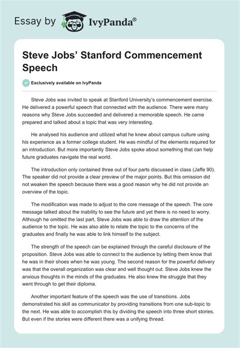 Steve Jobs Stanford Commencement Speech 559 Words Essay Example