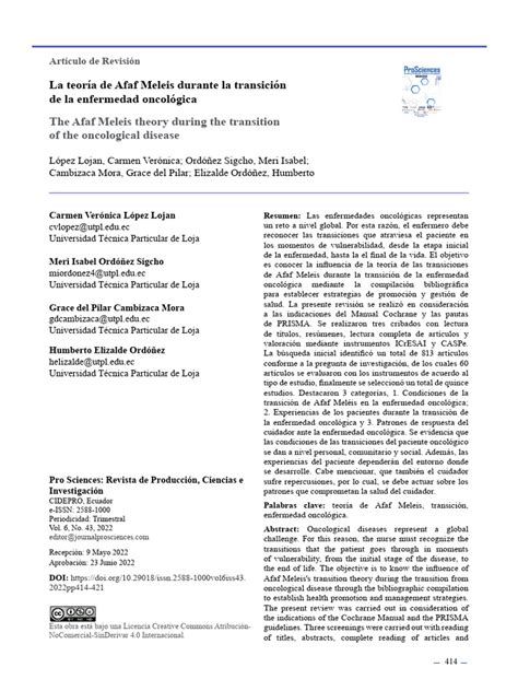 The Afaf Meleis Theory During The Transition Of The Oncological Disease
