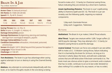 Dnd 5e Monster Stat Block Tulimfa