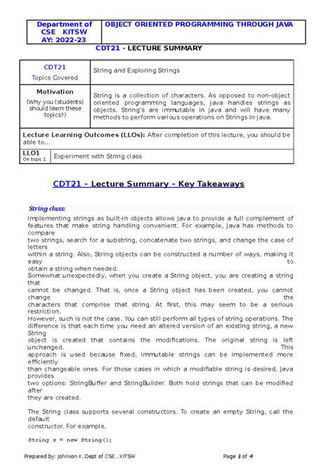 Oopj Cdt21 Important Notes Cse Kitsw Ay 2022 Cdt21 Lecture Summary Cdt Topics Covered