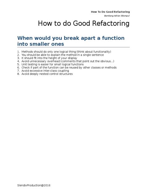 How To Do Good Refactoring Pdf