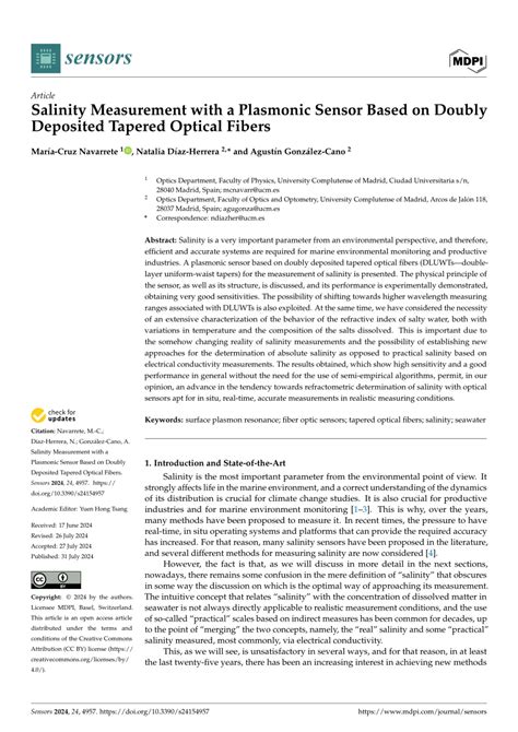 Pdf Salinity Measurement With A Plasmonic Sensor Based On Doubly Deposited Tapered Optical Fibers