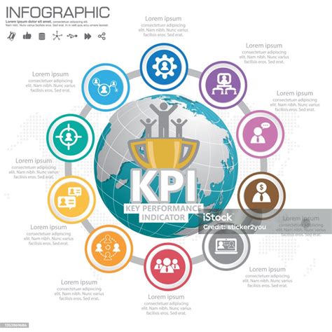 마케팅 아이콘이 있는 인포그래픽 Kpi 컨셉 주요 성과 표시기를 워크플로 레이아웃 다이어그램 보고서 웹 디자인에 사용할 수 있습니다 비즈니스 단계 또는 프로세스 개념을
