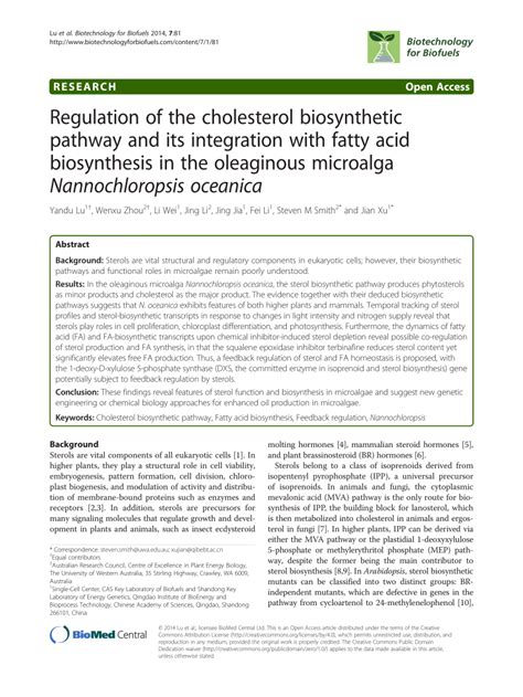Pdf Regulation Of The Cholesterol Biosynthetic Pathway And Its Integration With Fatty Acid
