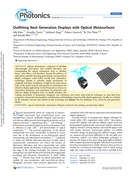 Pdf Outfitting Next Generation Displays With Optical Metasurfaces