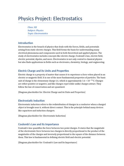 Electrostatics Project For Class Xii Pdf Electric Field Electric
