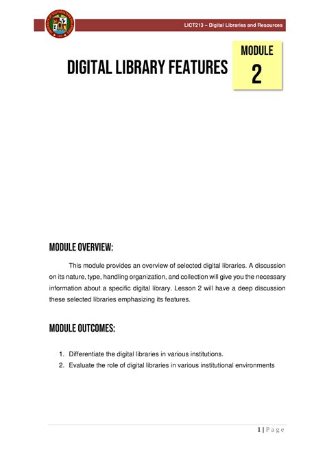 Module 2 Lesson 2 Digital Library And Its Characteristics This Module Provides An Overview