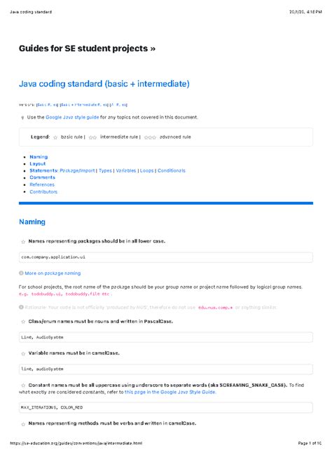 Java Coding Standard Guidelines For Se Student Projects Studocu