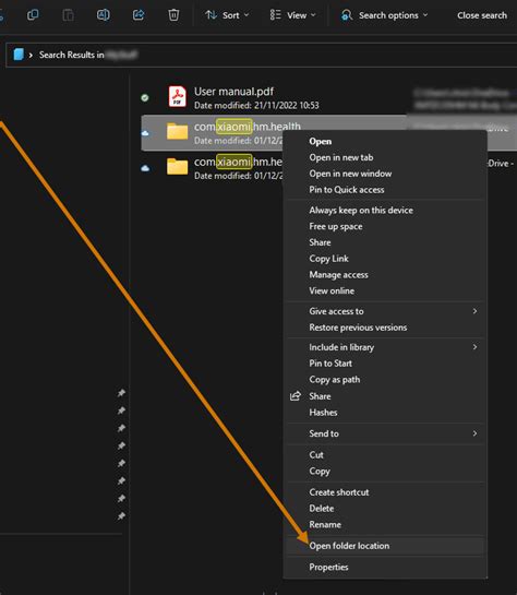 file explorer search results open folder location without context