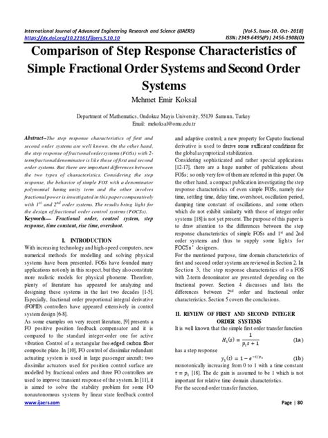 Comparison Of Step Response Characteristics Of Simple Fractional Order