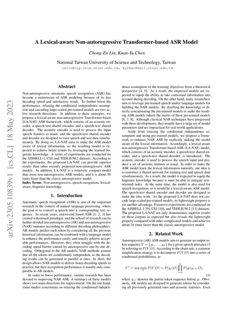 A Lexical Aware Non Autoregressive Transformer Based Asr Model Deepai