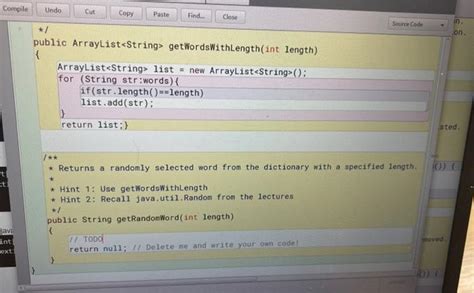 Public ArrayList GetwordsWithLength Int Length Chegg