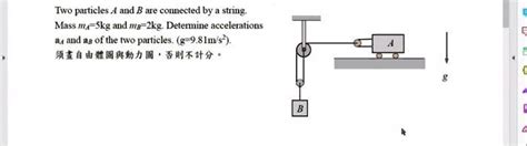 Solved Two Particles A And B Are Connected By A String Mass M 5kg And M 2kg Determine