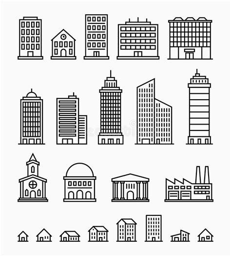 Line Building Icons Set Of Outline Buildings Stock Vector Illustration Of Estate Exterior