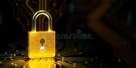 Golden Padlock On Digital Circuit Board Symbolizing Cybersecurity And Data Protection Stock