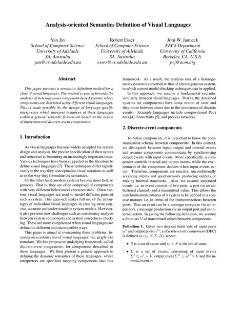 Pdf Analysis Oriented Semantics Definition Of Visual Languages