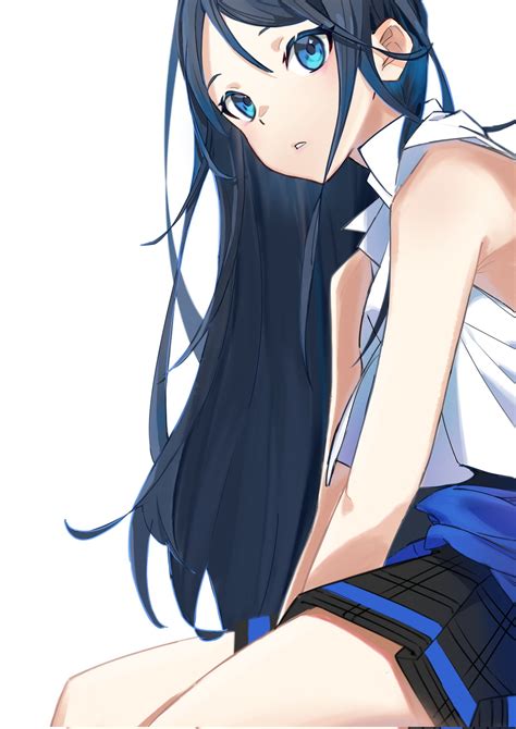 Safebooru 1girl Black Hair Black Skirt Blue Eyes Blue Theme
