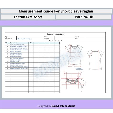 Complete Measurement Guide For Ladies Raglan Short Sleeve T Shirt